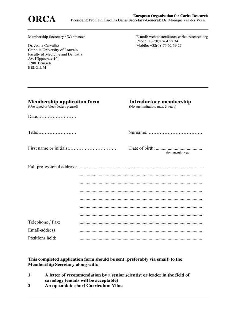 Fillable Online orca-caries-research ORCA President Prof Dr Carolina Ganss European Fax Email ...