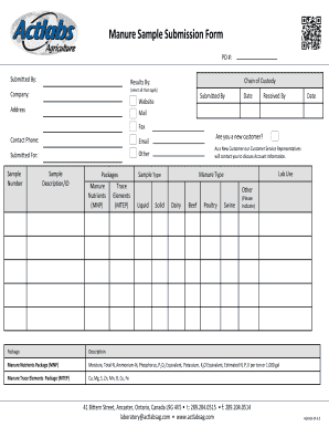 Fillable Online Manure Sample Submission Form - Actlabs Agriculture Fax Email Print - pdfFiller
