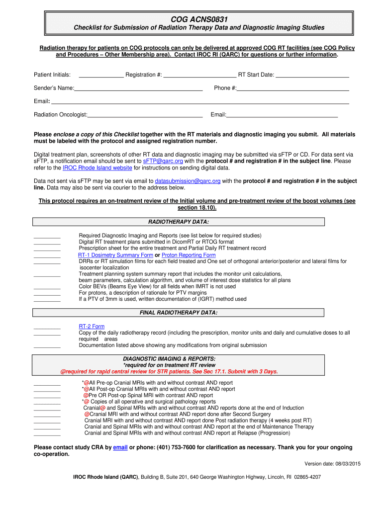Fillable Online qarc COG ACNS0831 Checklist for Submission of Radiation ...