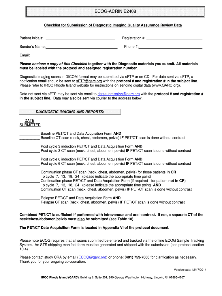 Fillable Online qarc ECOGACRIN E2408 Checklist for Submission of ...