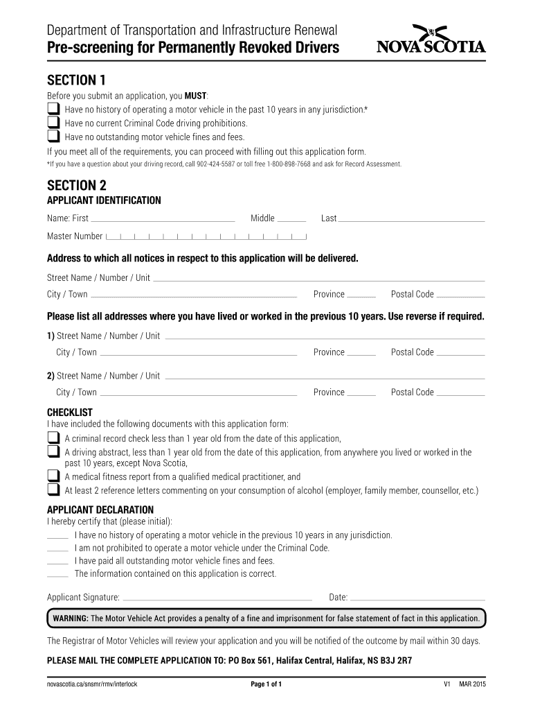 Fillable Online Pre-screening for Permanently Revoked Drivers ...