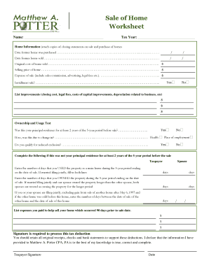 Fillable Online P TTER Sale of Home CPA PA Worksheet ...