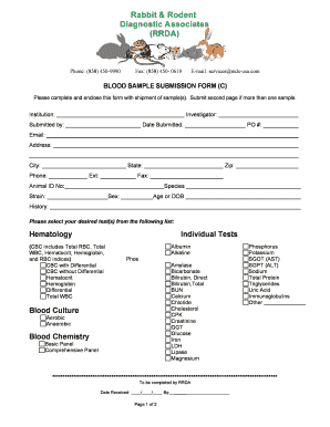 Fillable Online BLOOD SAMPLE SUBMISSION FORM C Fax Email Print - pdfFiller