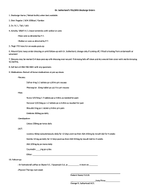 Fillable Online Dr. Sutherland's TKA/UKA Discharge Orders 1. Discharge ...
