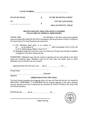 Fillable Online Cause number: state of texas in the municipal court ...