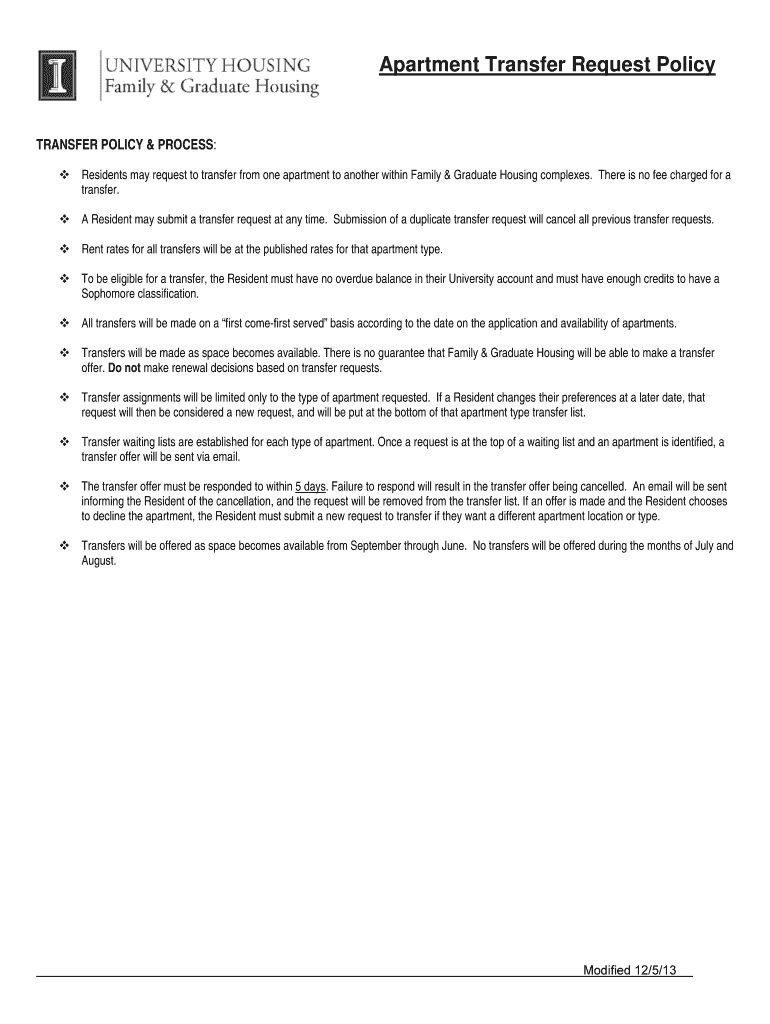 Fillable Online Apartment Transfer Request Policy Fax Email Print ...