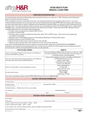 Fillable Online AFTRA HEALTH PLAN MEDICAL CLAIM FORM Fax Email Print - pdfFiller