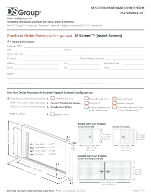 Fillable Online Purchase Order Form S1 Screen Insect Screen Fax Email ...