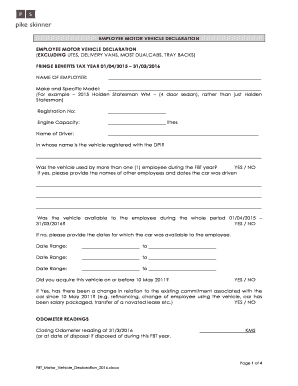 Fillable Online EMPLOYEE MOTOR VEHICLE DECLARATION EXCLUDING UTES Fax ...