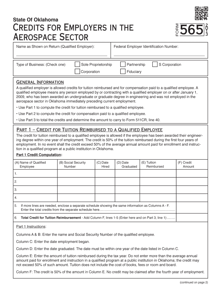 Fillable Online State Of Oklahoma Credits for Employers in the ...