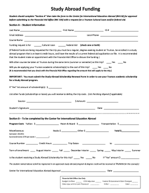 Fillable Online Study Abroad Funding Student should complete Section A then take the form to the ...