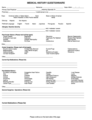Fillable Online MEDICAL HISTORY QUESTIONNAIRE - Charlotte Ophthalmology Fax Email Print - pdfFiller