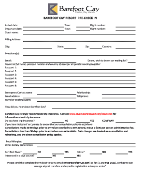 Fillable Online Pre-Check In Form - Barefoot Cay Fax Email Print ...