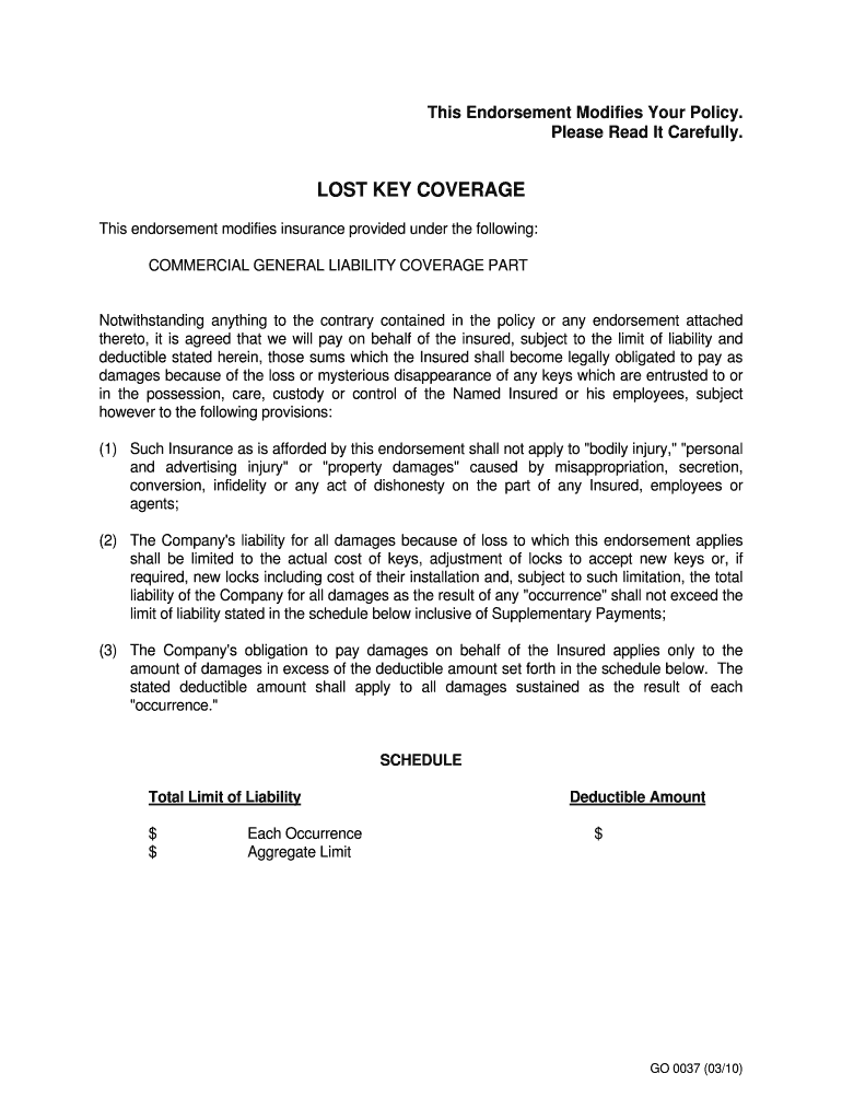 Fillable Online LOST KEY COVERAGE - Western World Insurance Group Fax ...