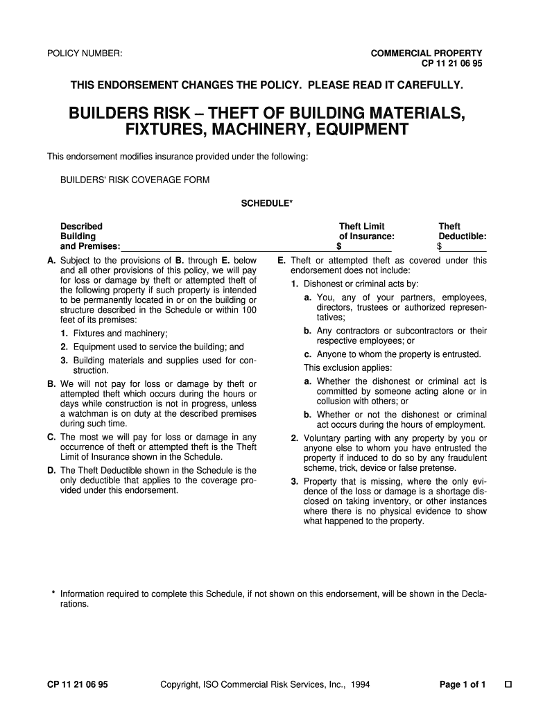Fillable Online Builders risk theft of building materials, fixtures ...