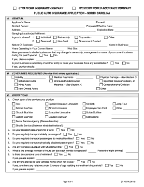 Fillable Online PUBLIC AUTO INSURANCE APPLICATION NORTH CAROLINA Fax ...