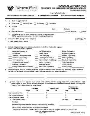 Fillable Online RENEWAL APPLICATION - Western World Insurance Group Fax ...