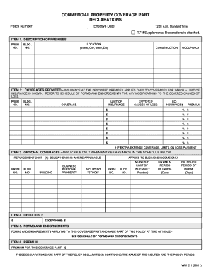 Fillable Online COMMERCIAL PROPERTY COVERAGE PART DECLARATIONS Fax ...