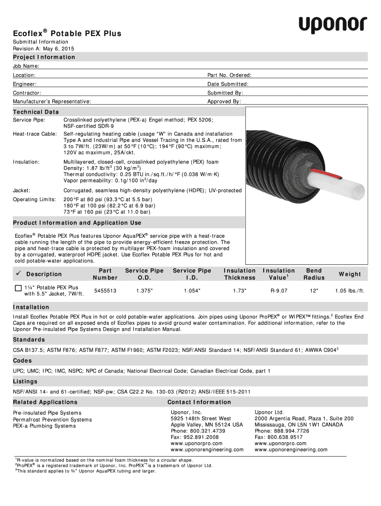 Fillable Online Ecoflex Potable PEX - Uponor Professional Fax Email Print - pdfFiller