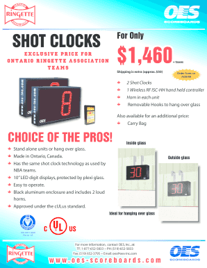 Fillable Online SHOT CLOCKS ONTARIO RINGETTE ASSOCIATION EXCLUSIVE ...