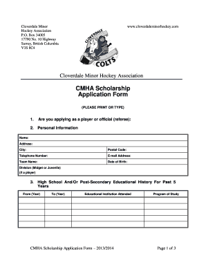Fillable Online CMHA Scholarship Application Form Fax Email Print ...
