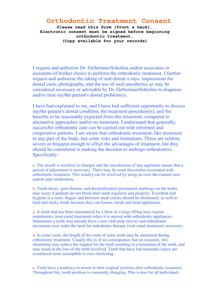 Fillable Online Orthodontic Treatment Consent Fax Email Print - pdfFiller