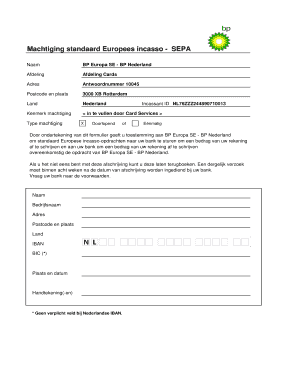 Invulbaar Online Machtiging standaard Europees incasso - SEPA - BP PLUS ...