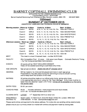 Fillable Online 5th July 2015 - Barnet Copthall Swimming Club Fax Email ...