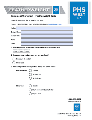 Fillable Online Equipment Worksheet Featherweight Carts - PHS West, Inc ...