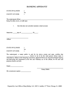 Fillable Online Banking affidavit - Chicago Real Estate Attorney Fax ...