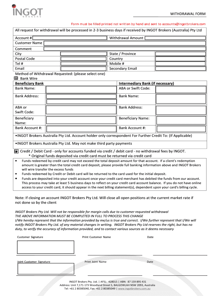 Fillable Online WITHDRAWAL FORM All request for withdrawal will be Fax ...