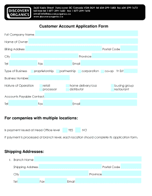 Fillable Online discoveryorganics Customer Account Application Form ...