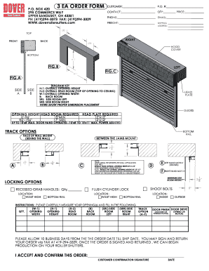 Fillable Online 3 EA ORDER FORM - Dover Roller Shutters Fax Email Print ...