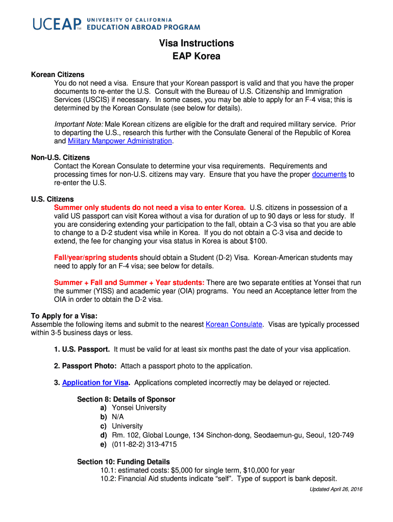 Fillable Online South Korea Visas - Information for South Korean Visas ...