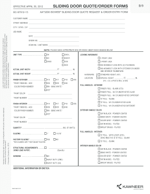 Fillable Online Sliding door quote/order forms - AM Fabricators Fax ...