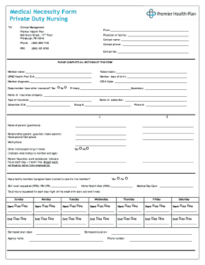 Fillable Online premierhealthplan Medical Necessity Form Private Duty ...