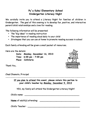 Fillable Online puukukui k12 hi Kindergarten Literacy Form - Pu'u Kukui ...