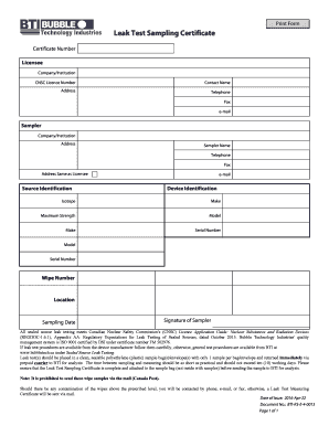 Fillable Online Leak Test Sampling Certificate - Bubble Technology ...