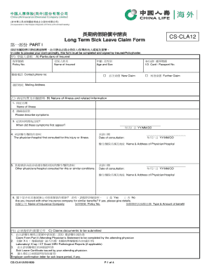 Fillable Online Long Term Sick Leave Claim Form CSCLA12 PART I / In ...