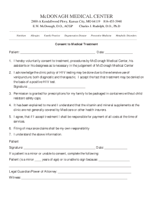 Fillable Online Consent for Treatment - McDonagh Medical Center Fax ...
