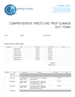 Fillable Online COMPREHENSIVE WRESTLING PREP SUMMER 2011 FORM Fax Email ...