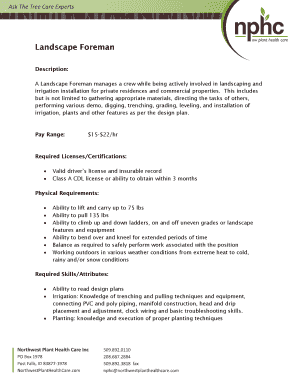 Fillable Online Landscape Foreman - Northwest Plant Health Care Fax ...