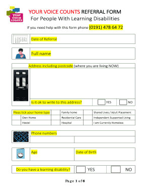Fillable Online yvc org YOUR VOICE COUNTS REFERRAL FORM People Learning ...