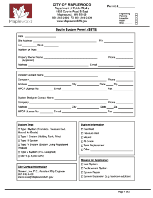 Fillable Online Septic System Permit Application and Requirements ...