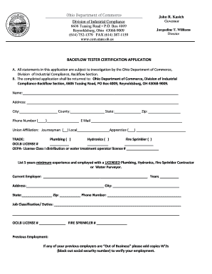 Fillable Online BACKFLOW TESTER CERTIFICATION APPLICATION Fax Email ...