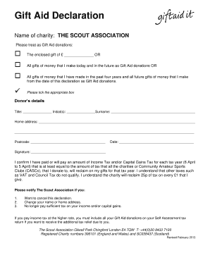 Fillable Online horburyscouts org Gift Aid Declaration Name of charity ...