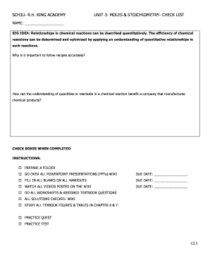 Fillable Online CHECKLIST - MOLES STOICHIOMETRYdocx Fax Email Print ...