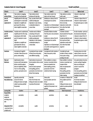 Fillable Online galasso Evaluation Rubric for Formal Paragraph Name ...