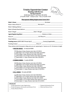 Fillable Online Therapeutic Riding Registration Form 2014 Fax Email ...