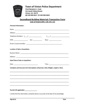Fillable Online Scrap transaction form - Vinton Police Department Fax ...